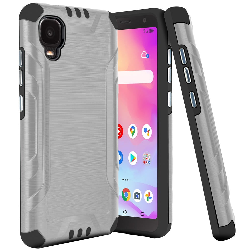 For TCL A3 A509DL 5.7" Tough Heavy Duty Metallic Brushed Hybrid Case ...