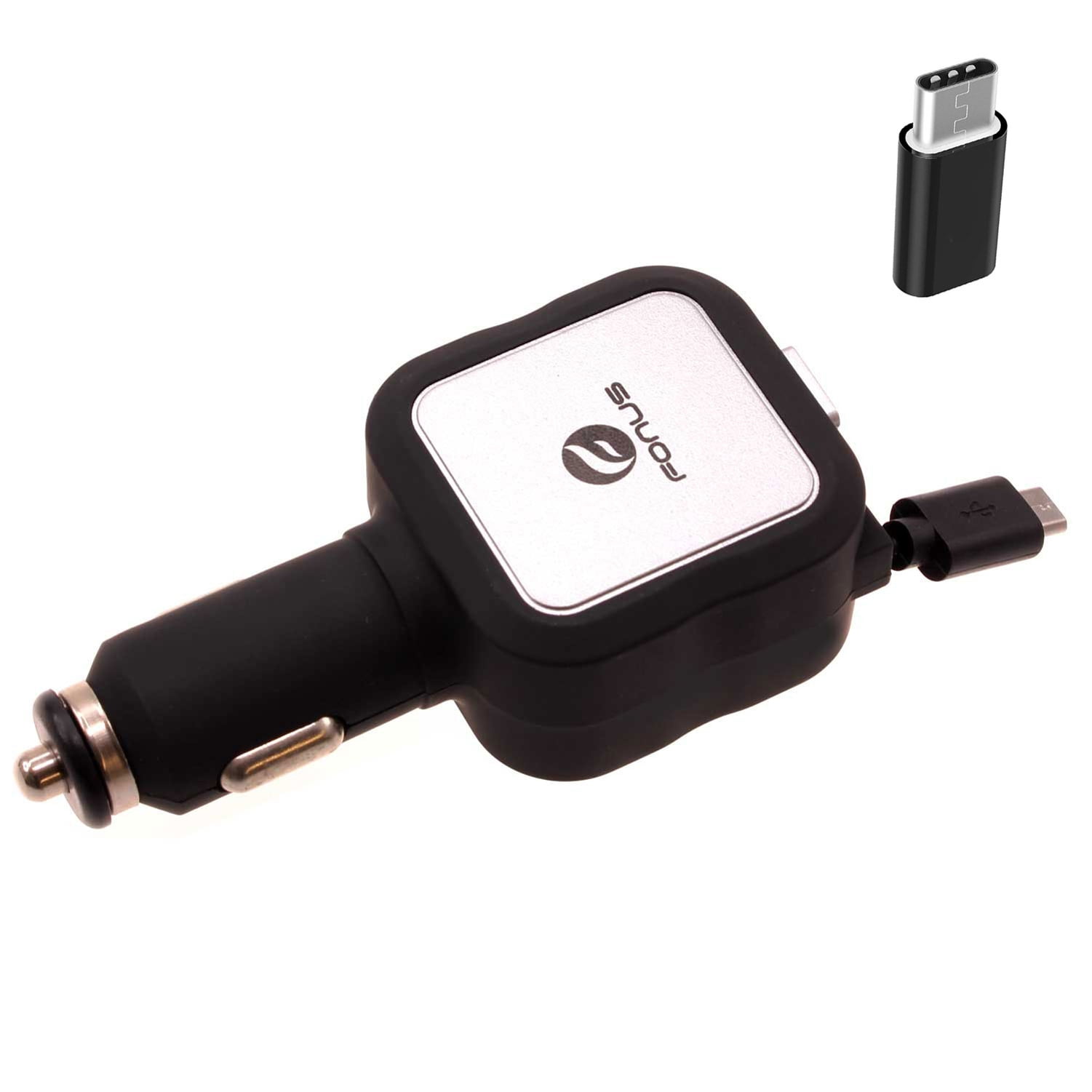 For TCL ION X - Retractable Car Charger 4.8Amp 2-Port USB USB-C Adapter ...