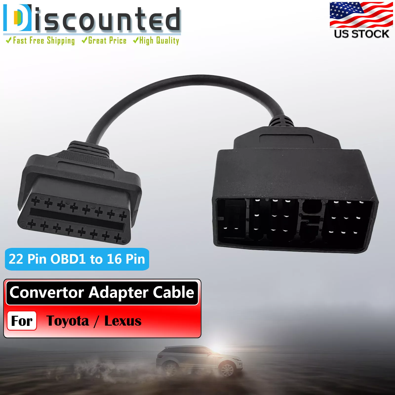 For TOYOTA Diagnostic Scanner 22 Pin OBD1 to 16 Pin OBD2 Convertor ...