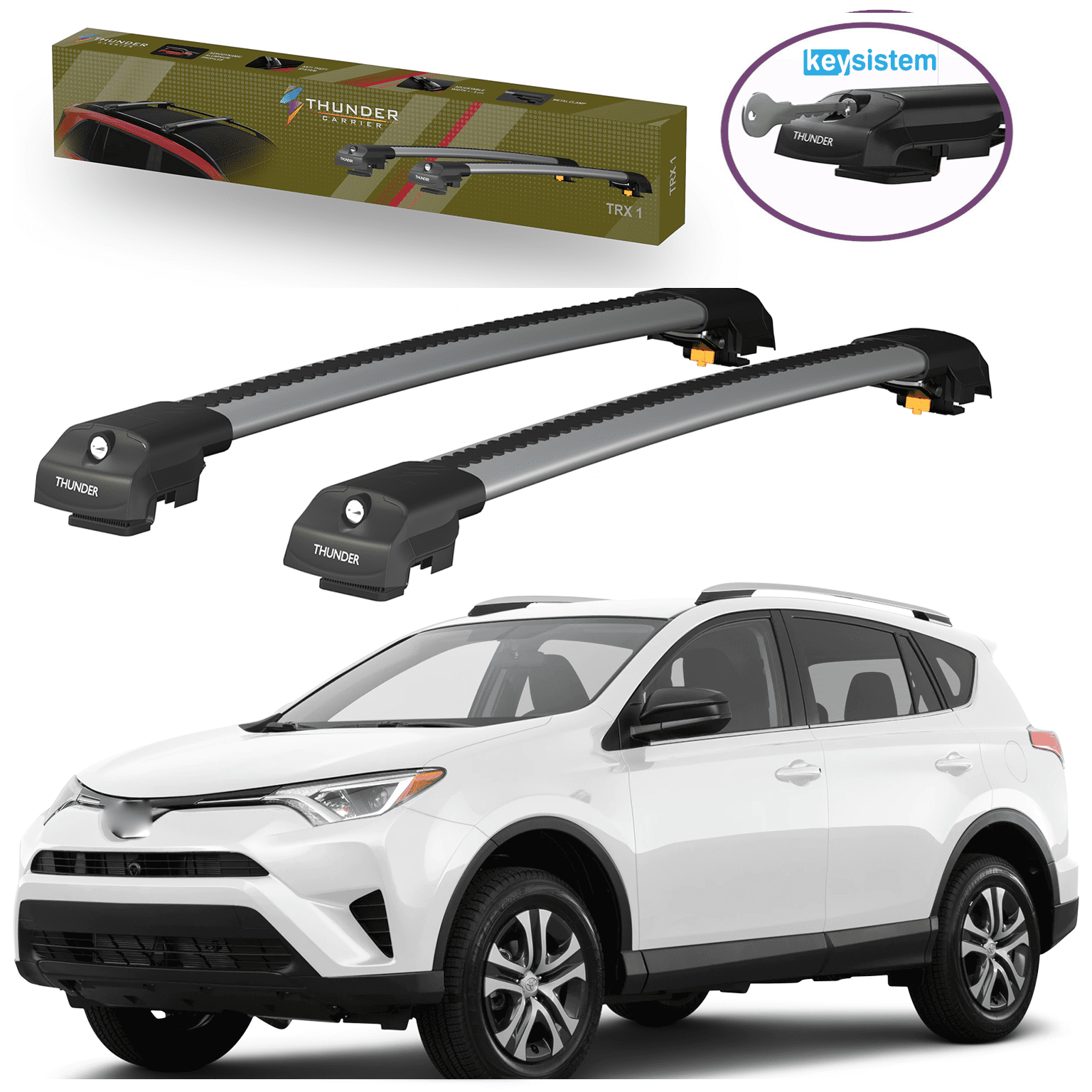 For TOYOTA RAV4 2014-2018 Gray Aluminium Roof Rack Cross Bars Cargo ...