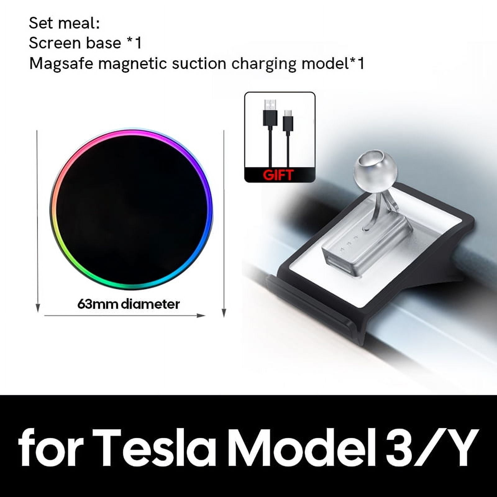 For Tesla Model Y 15W Wireless Charging Magnetic Car Phone Holder ...