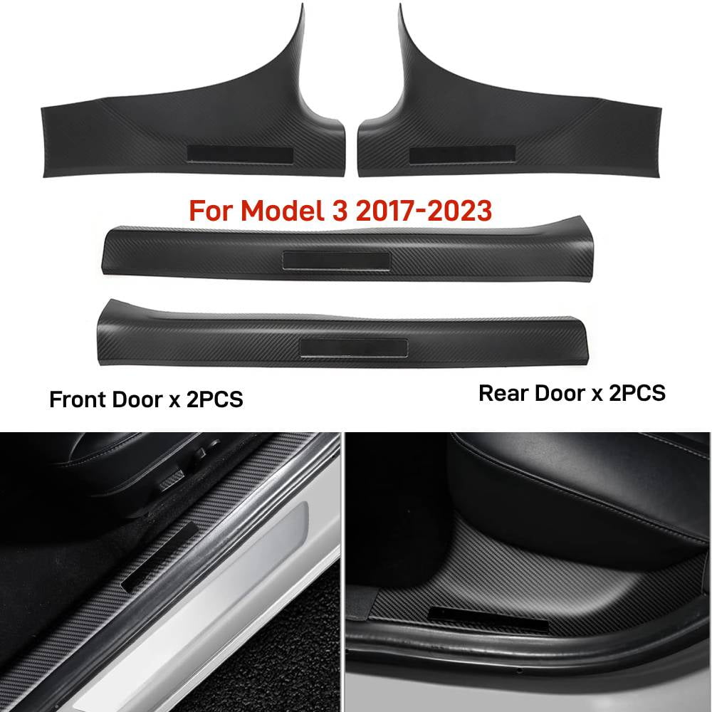 For Tesla Model Y&Model 3 Door Sill Protector Scuff Plates Matte Carbon ...