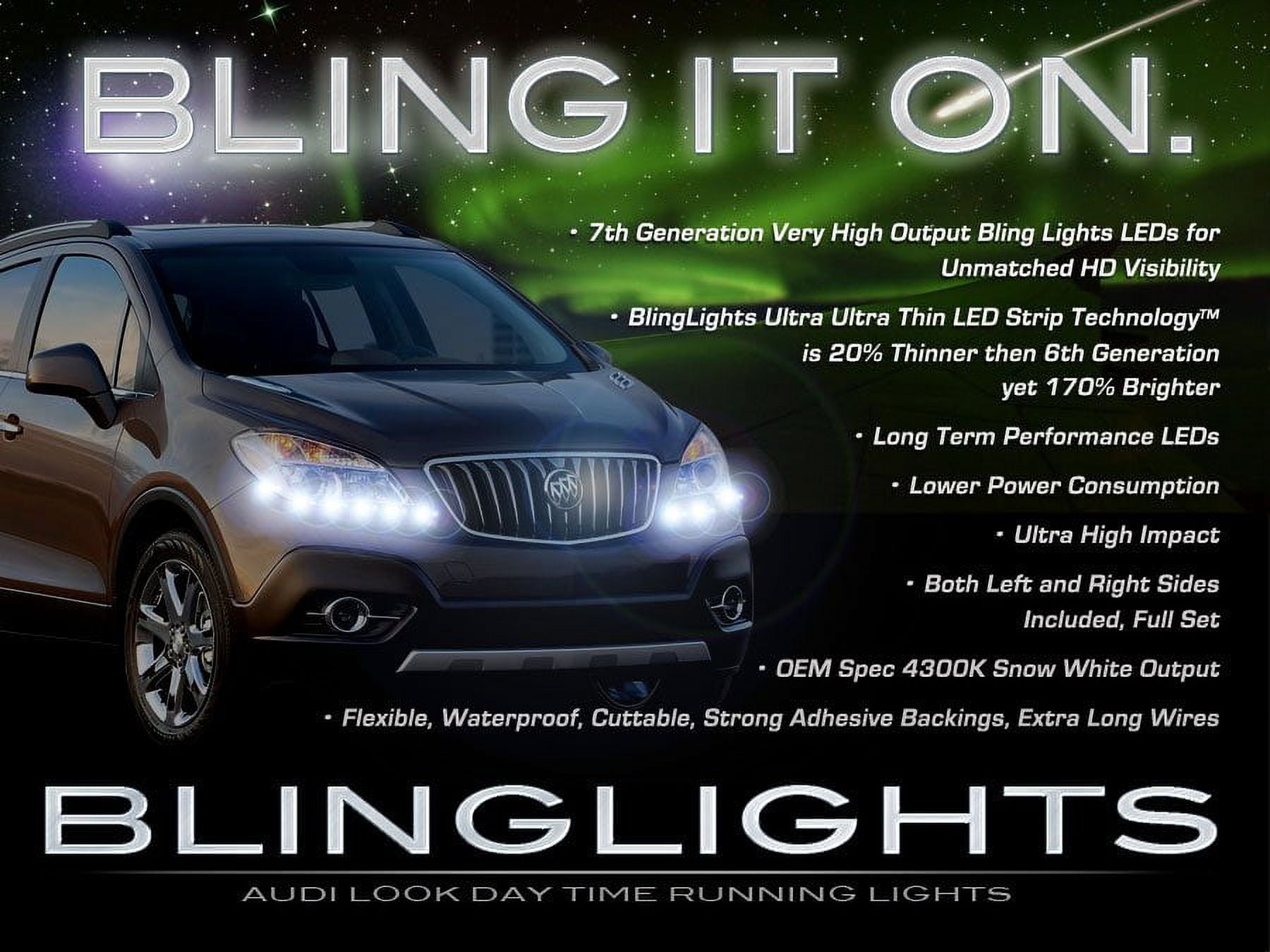 For The Buick Encore LED DRL Light Strips Day Time Running Lamps for ...