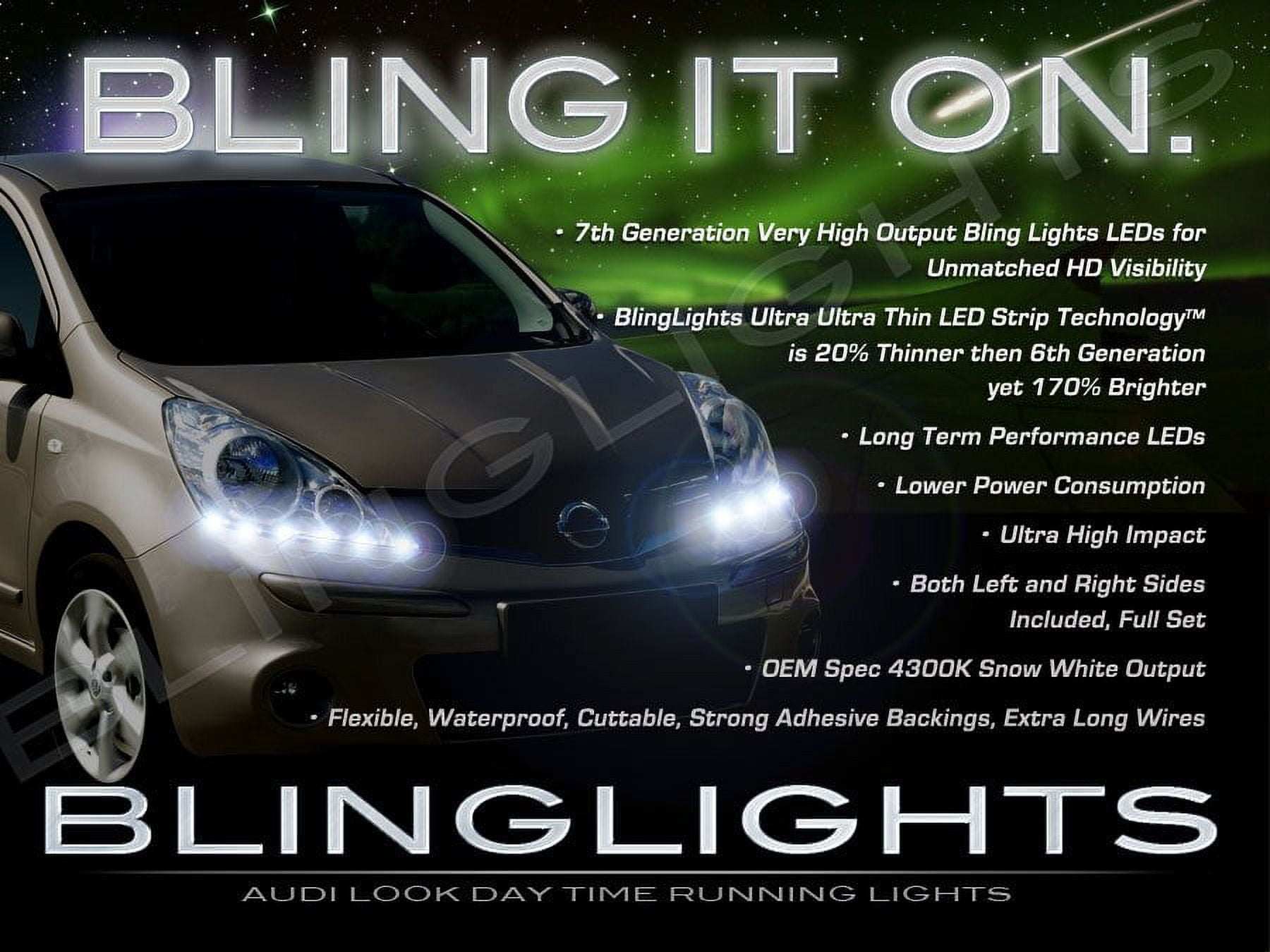 For The Nissan Note LED DRL Head Lamp Light Strips Day Time Running Kit ...