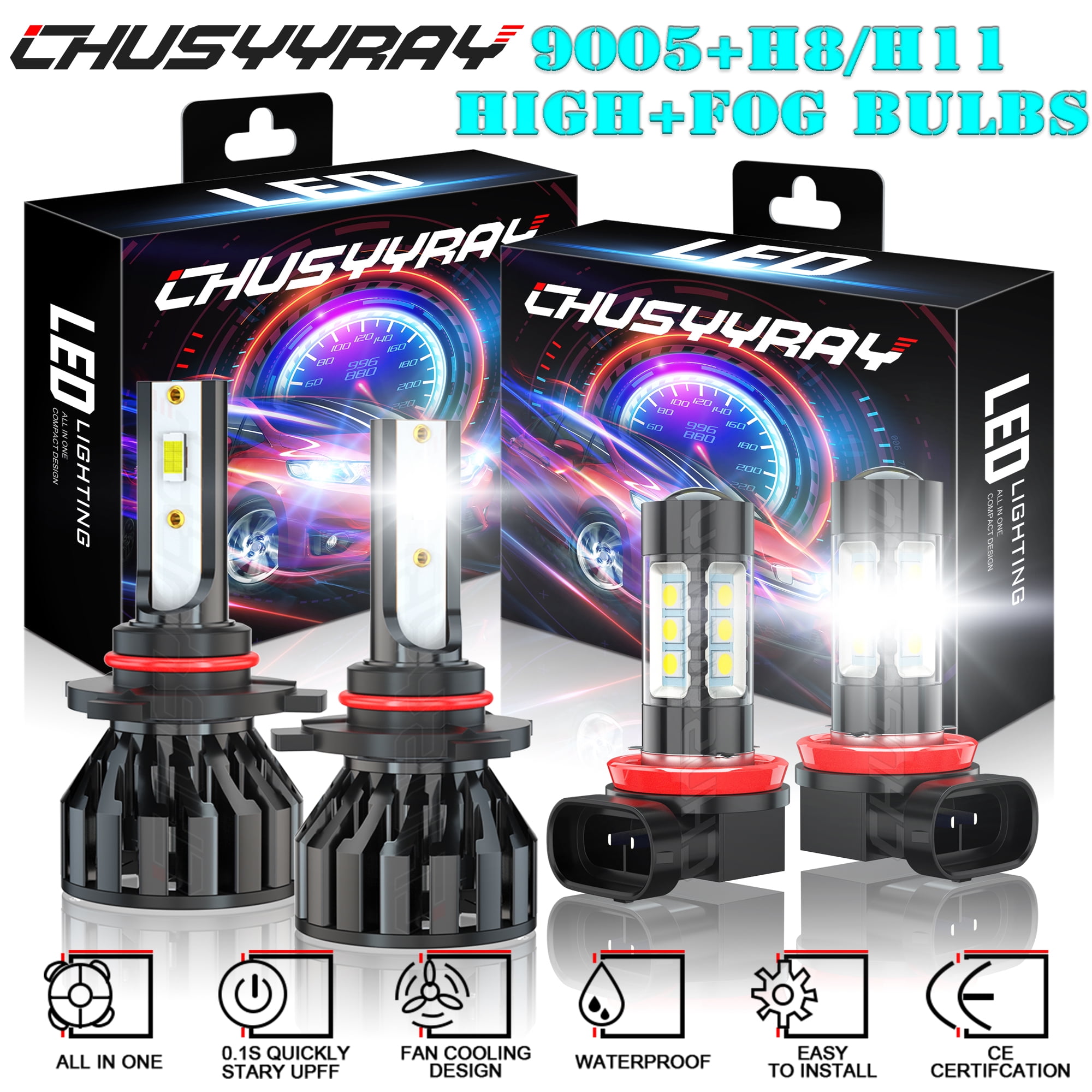 For Toyota Prius 10-11 9005 HB3 LED Headlight + H8/H9 Fog Light 4x ...