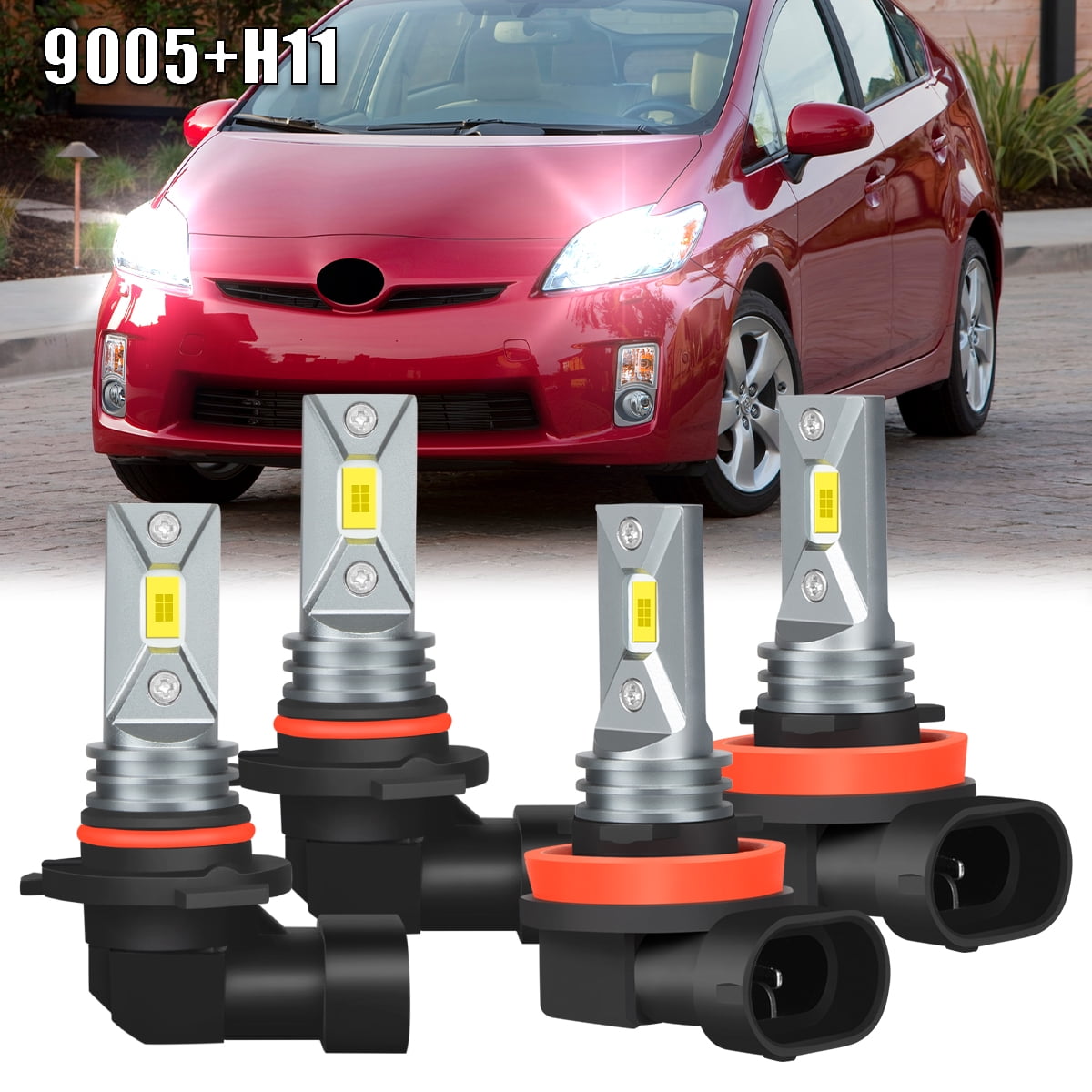 For Toyota Prius 2010-2015 H11 9005 LED Headlight Bulbs High Low Beam ...