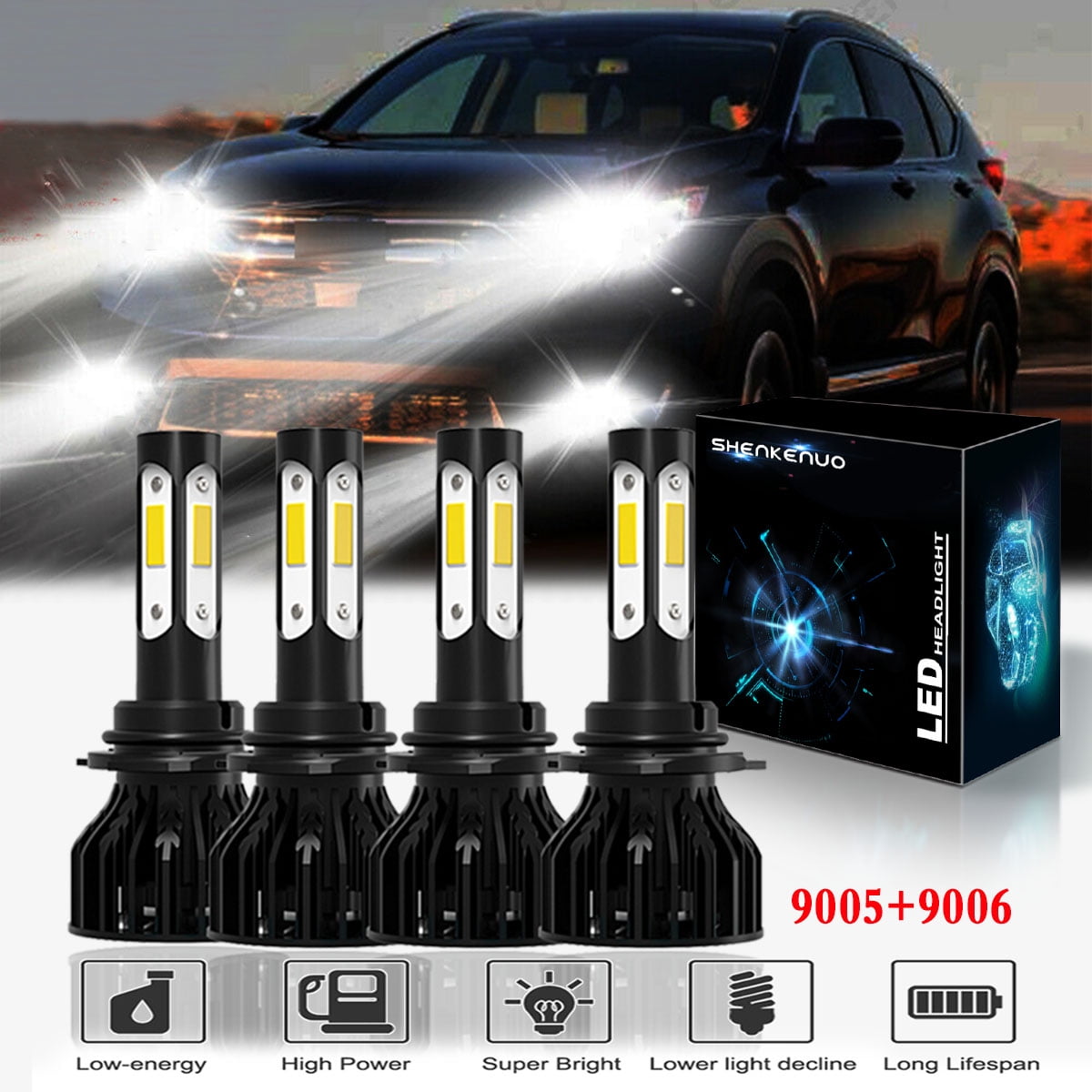 For Toyota Rav4 1998-2000 LED Headlight Bulbs,9005 9006 High beam and ...