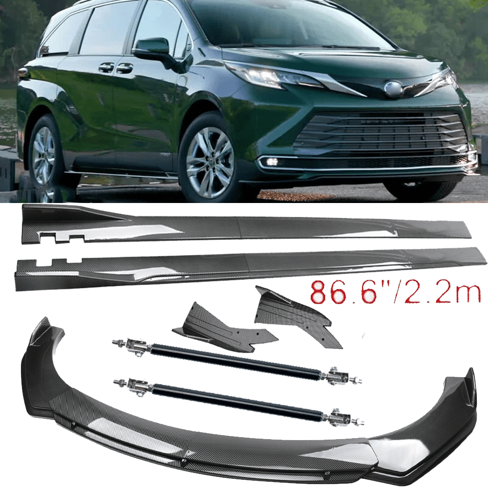 For Toyota Sienna Carbon Fiber Front Bumper Lip Spoiler 86.6" Side ...