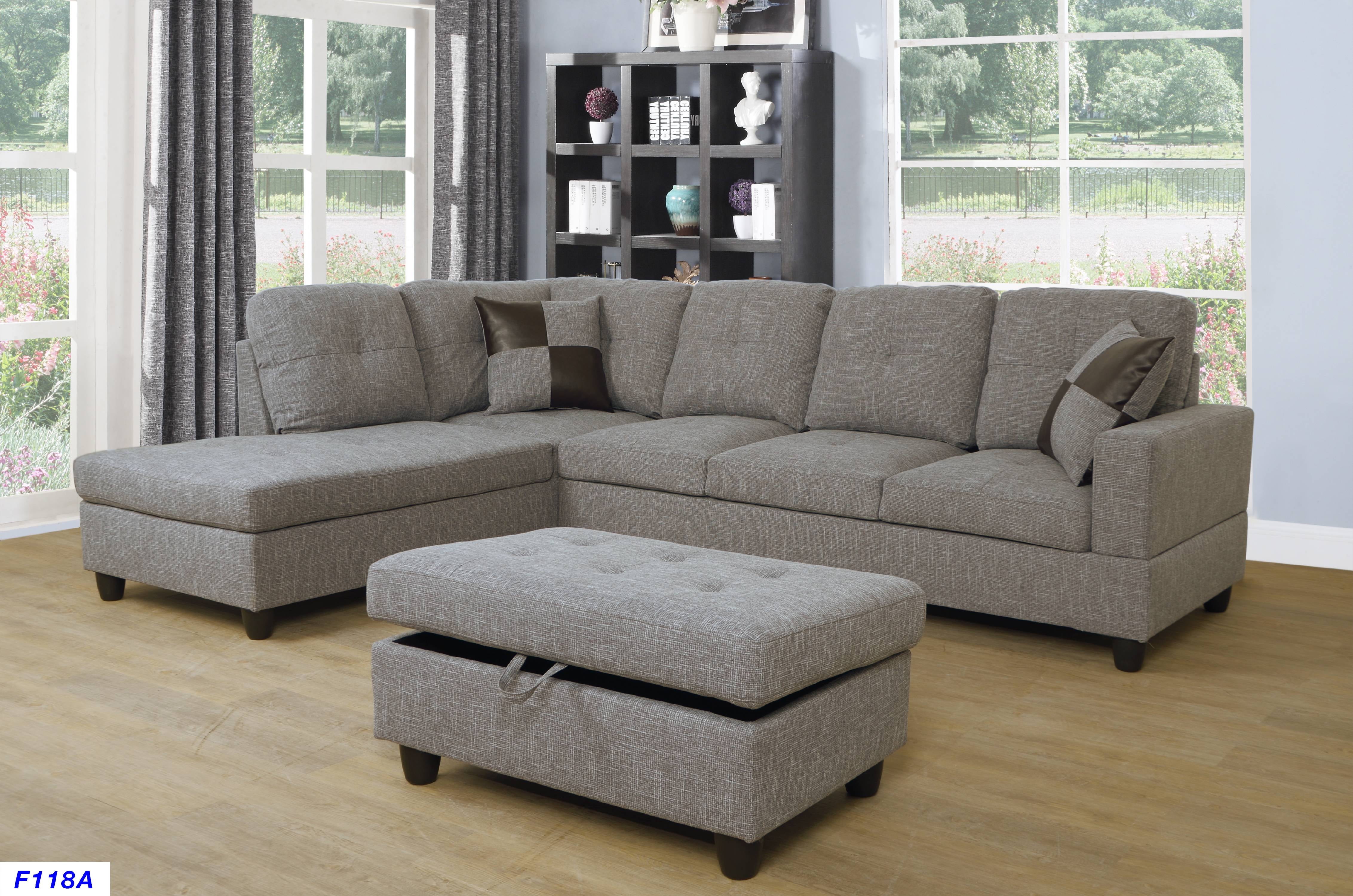 For-U Furnishing Durable Long Couch, Brown Gray Linen Sectional Sofa ...