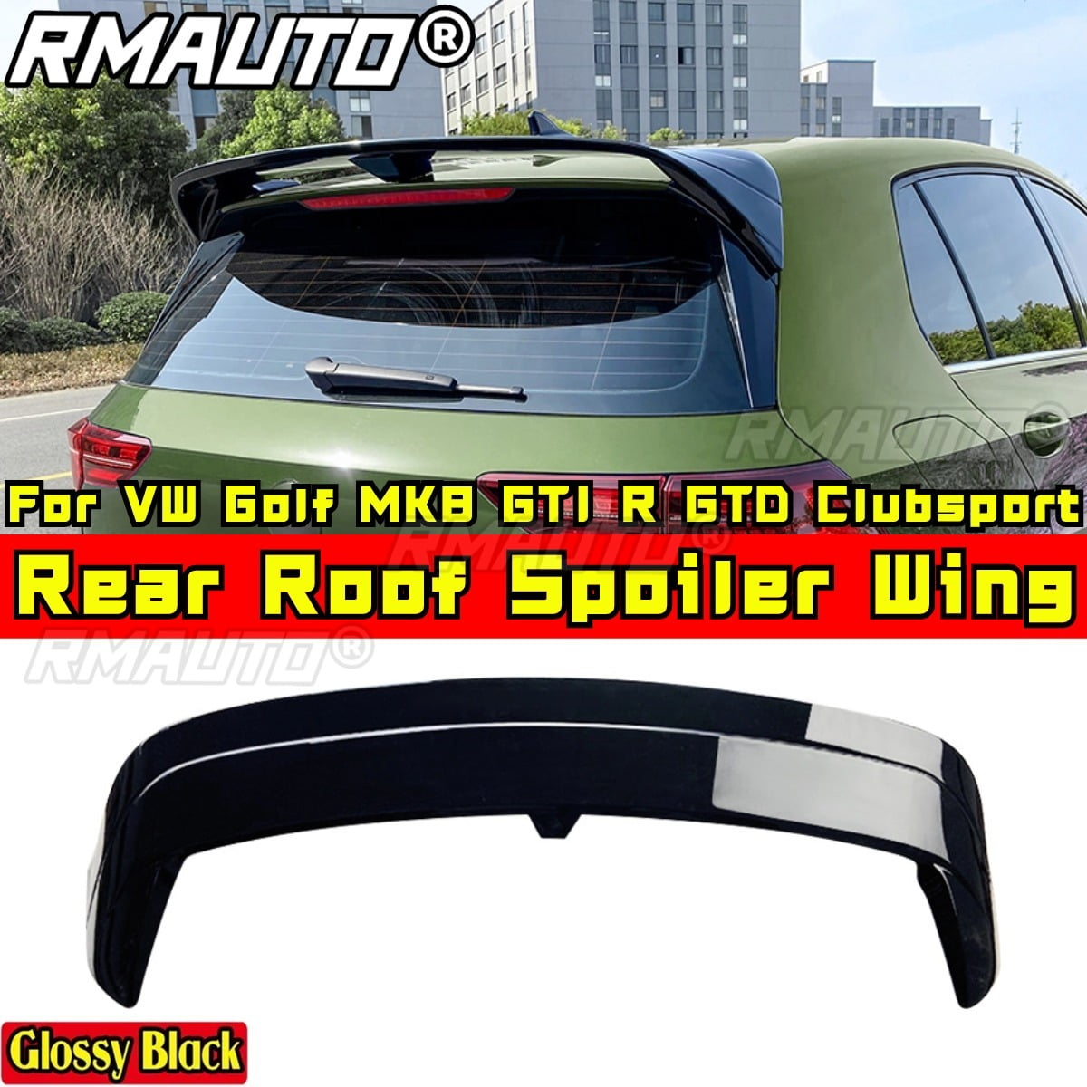 For VW Golf MK8 GTI R GTD Clubsport Body Kit Rear Trunk Spoiler Glossy ...