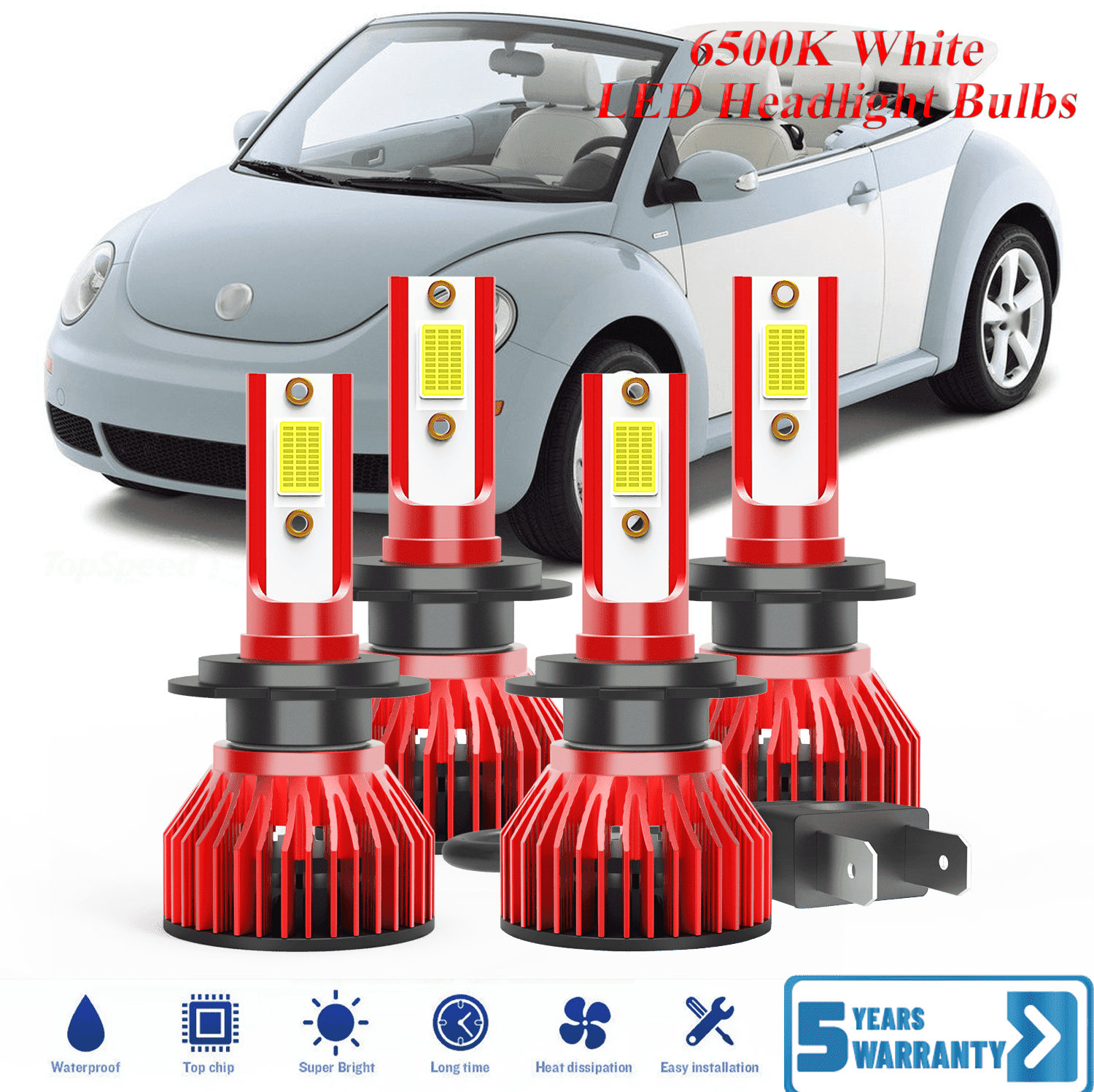 For Volkswagen Beetle 2006-2010 H7+H7 LED Headlight Bulb Kit High Low ...