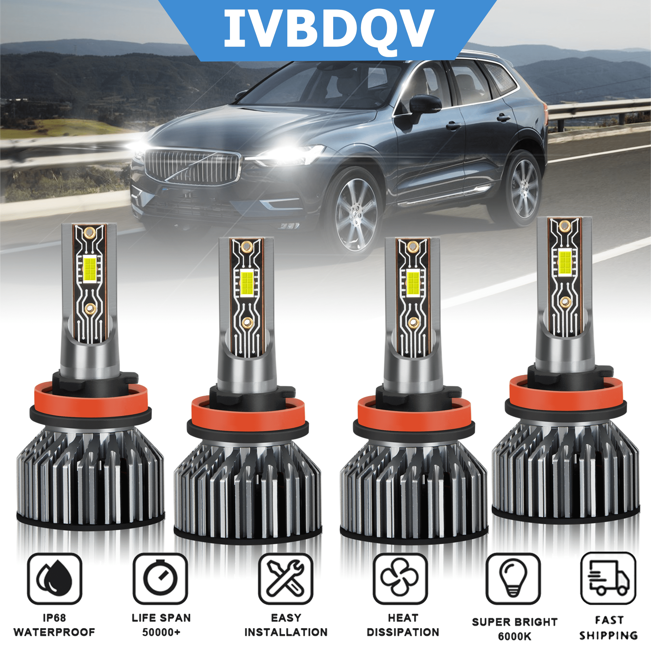 For Volvo XC60 2010-2018 LED Headlights Combo H11+H11 High Low Beam ...