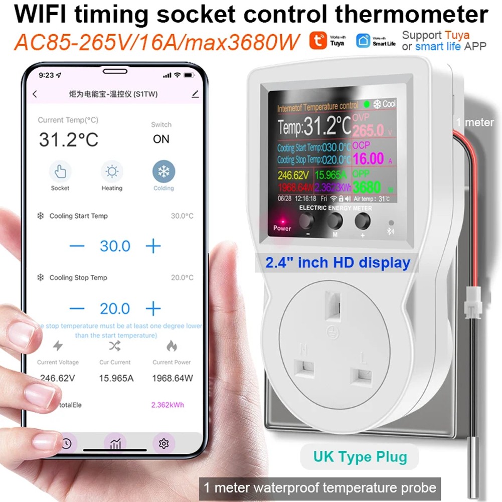 For WIFI Smart Thermostat or Temperature Controller Outlet With Timer 16A AC220V - Walmart.com