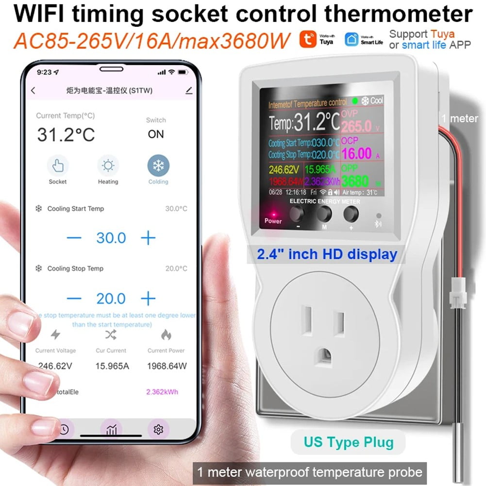 For WIFI Smart Thermostat or Temperature Controller Outlet With Timer 16A AC220V - Walmart.com