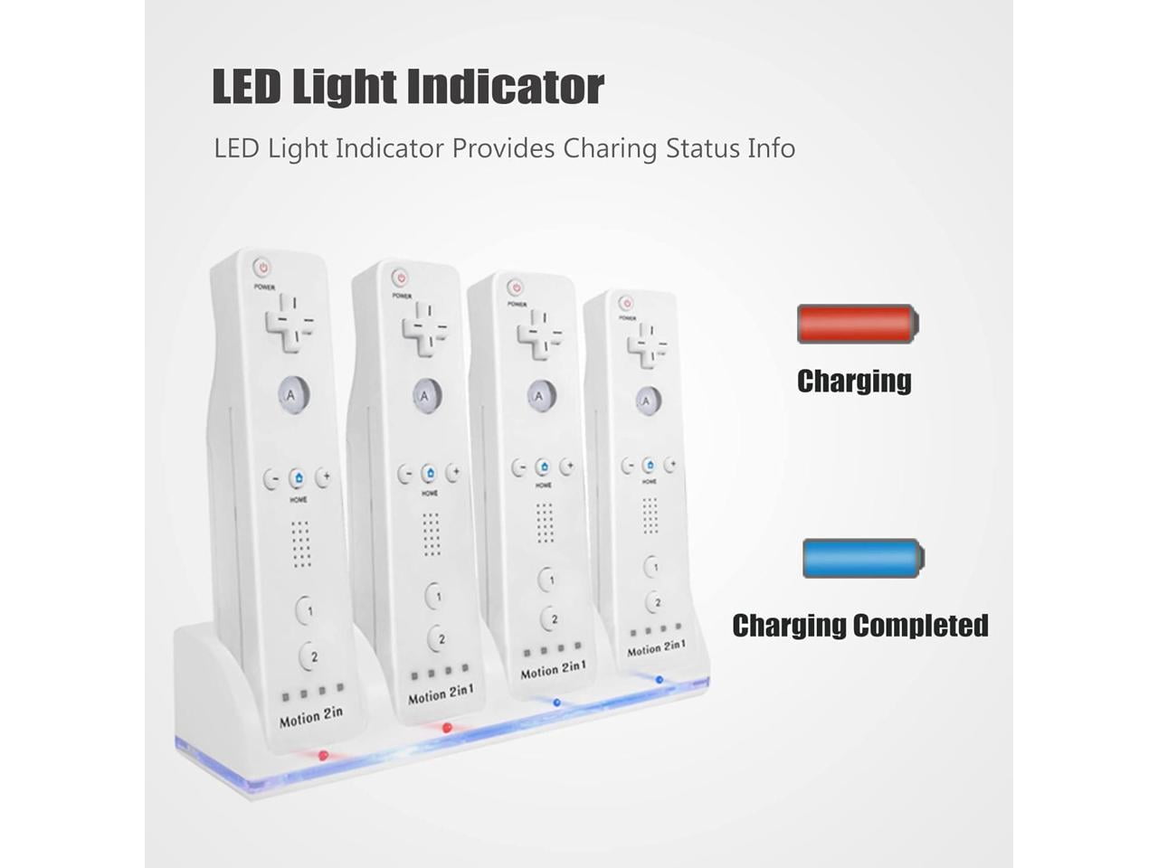 For Wii Remote Battery Charger, 4 in 1 Wii Remote Charging Dock Station ...