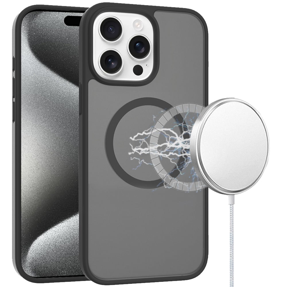 For iP15 Pro Max [Magnetic Circle] Smooth Safe Matte Feel Hybrid Case ...