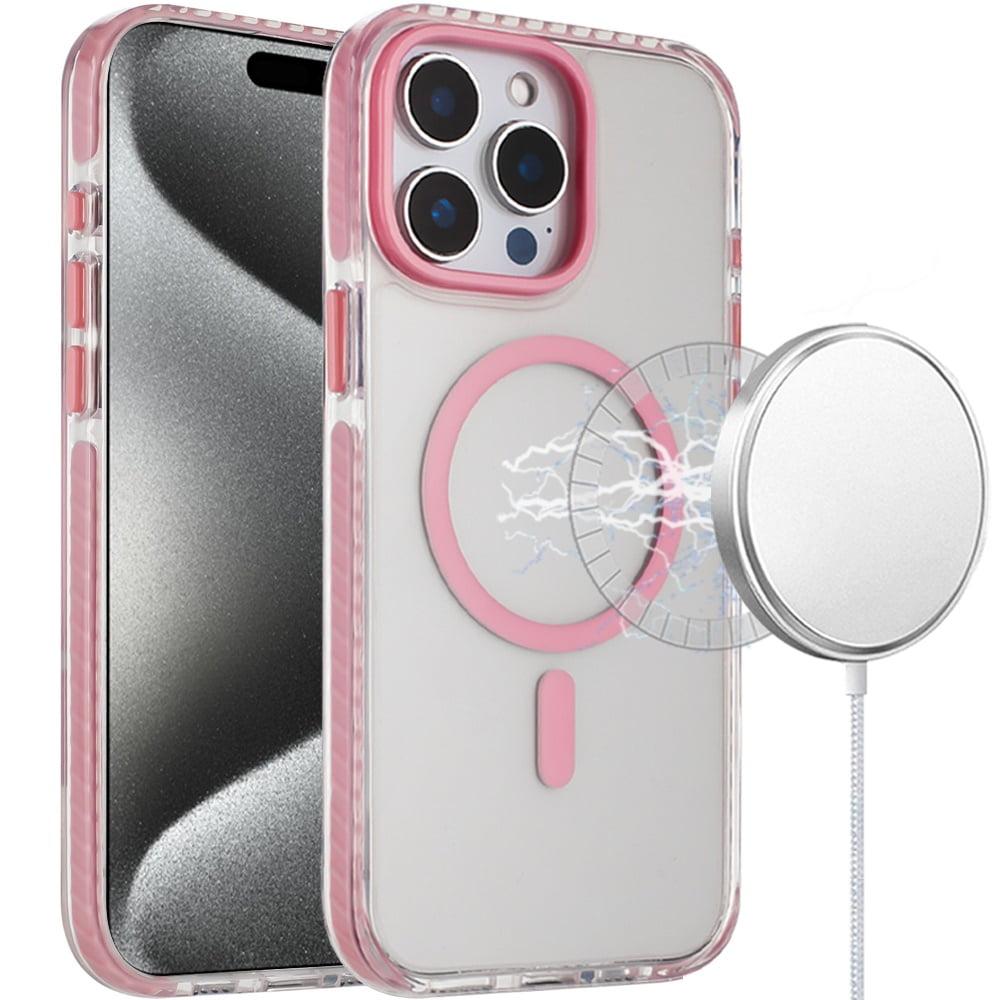 For iP15 Pro Max Transparent Matching Color Magnetic Ring Hybrid - Pink ...