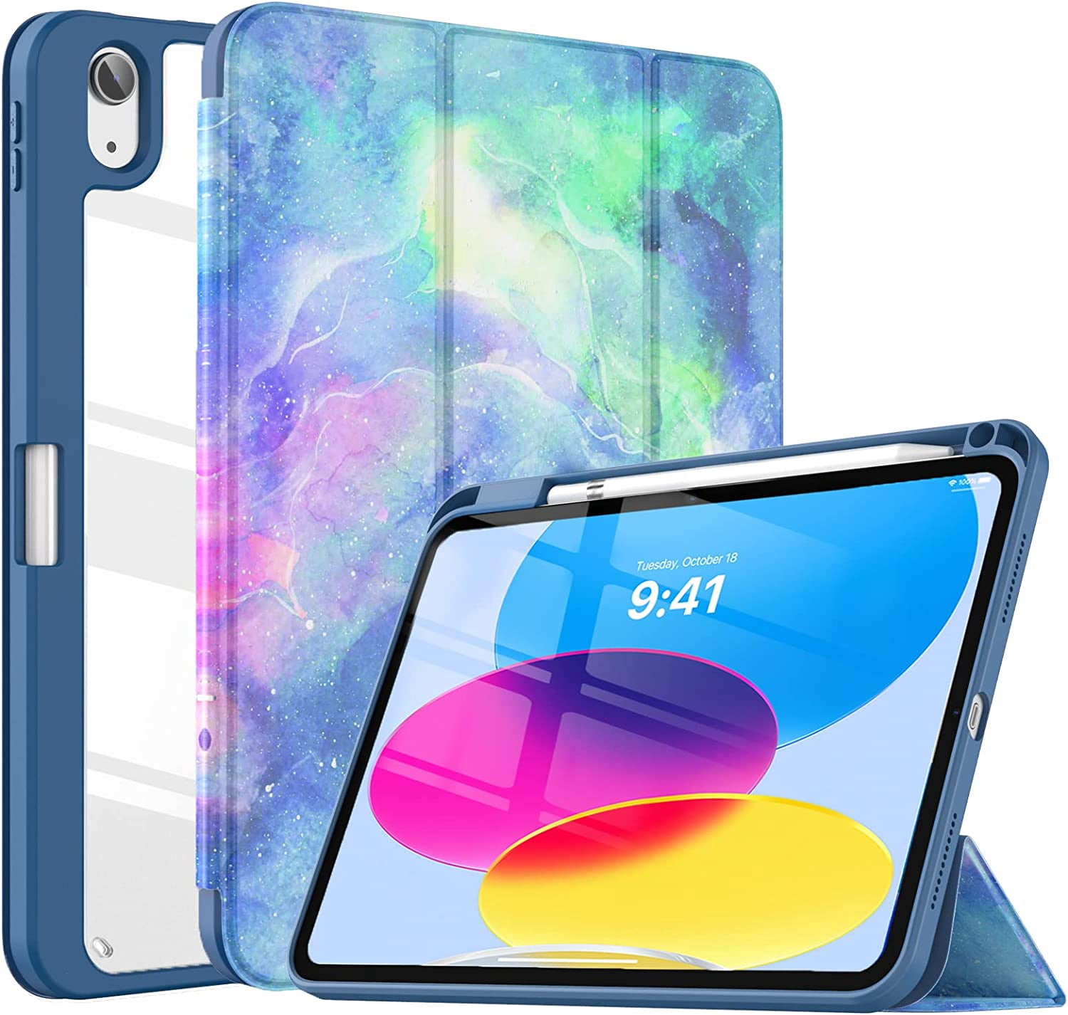 For iPad 10th Generation 2022 Case with Pencil Holder Hybrid Slim Tri ...