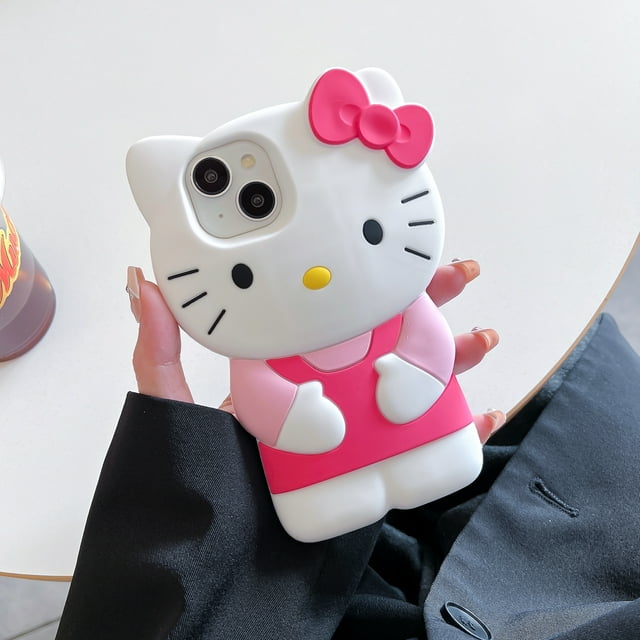 For iPhone 11 12 mini 13 Pro 14 Plus 15 16 Pro Max XS XR X 7 8 SE 2020 Hello Kitty 3D Silicone ...