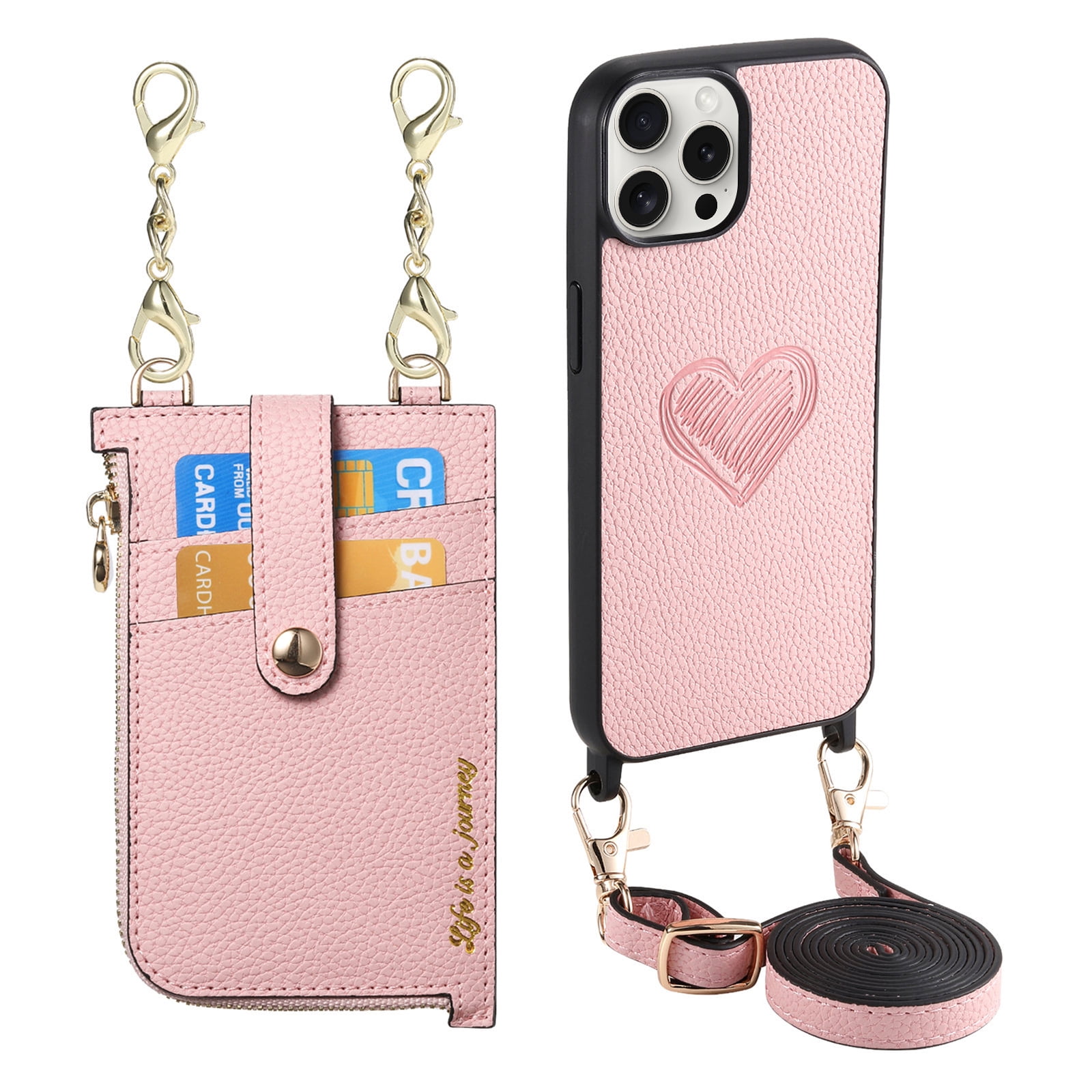 For iPhone 11 Pro Max Wallet Case with Love Pattern - Crossbody Design ...