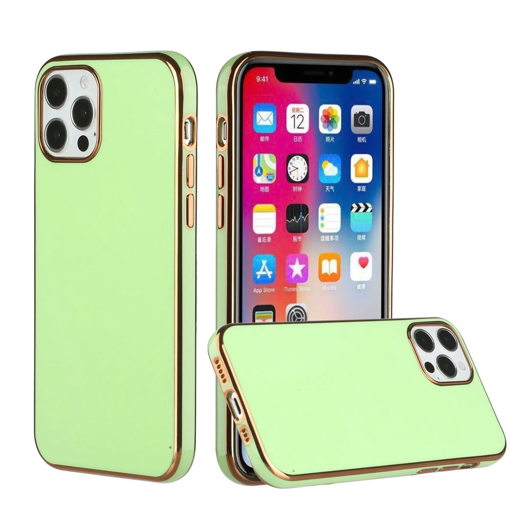 For iPhone 12, 12 Pro Case Electroplated Chrome Border Wrap around ...
