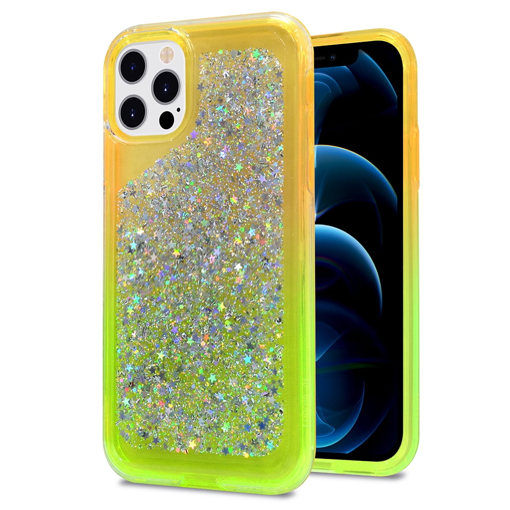 For iPhone 12, 12 Pro Case Shiny Glitter Stars Fuzzed Epoxy Hybrid ...