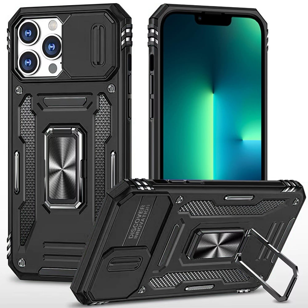 For iPhone 13 Pro Utter Tough Metal Ring Movable Camera Window Hybrid ...