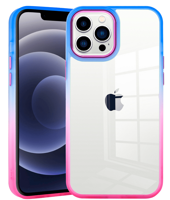 For iPhone 14 PRO Case Color Fading Gradient Two Tone Frame Hybrid ...