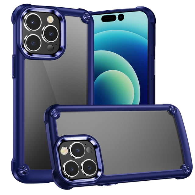 For iPhone 14 PRO MAX Case Hybrid Cover with Metal Buttons and Raised ...