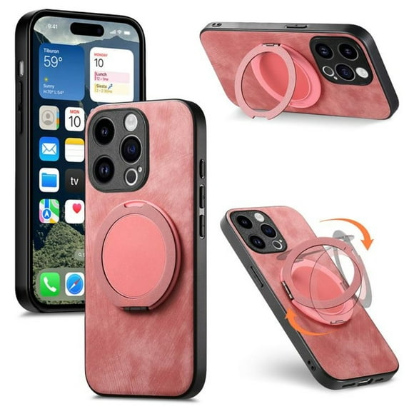 For iPhone 14 Pro Case Retro Leather Circular Rotating Stand Shockproof ...