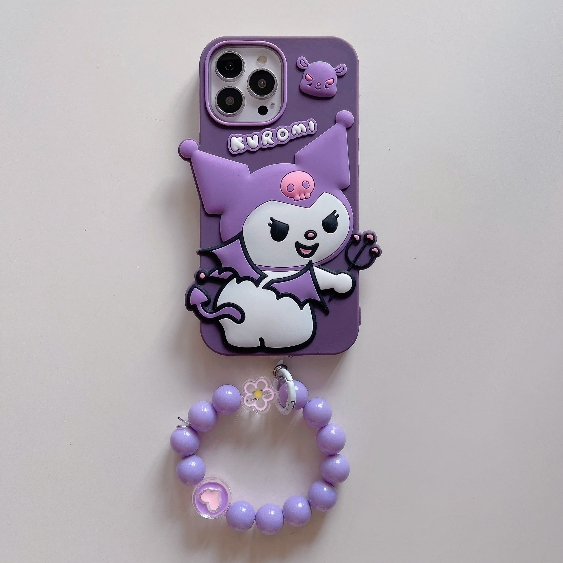 For iPhone 14 Pro Max/14 Plus/13 Pro/13 Phone case，Shockproof Cute 3D Purple Kuromi Soft TPU ...