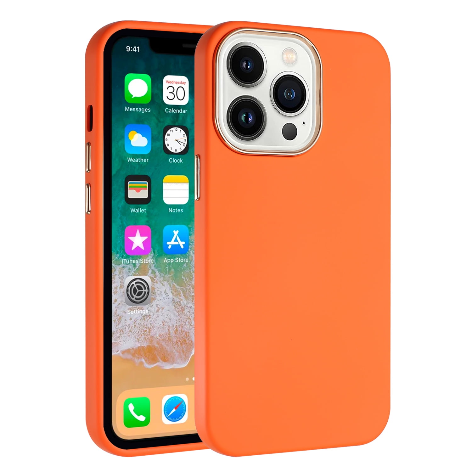 For iPhone 15 Classy Slick Chromed Around Hybrid Case Cover - Orange ...