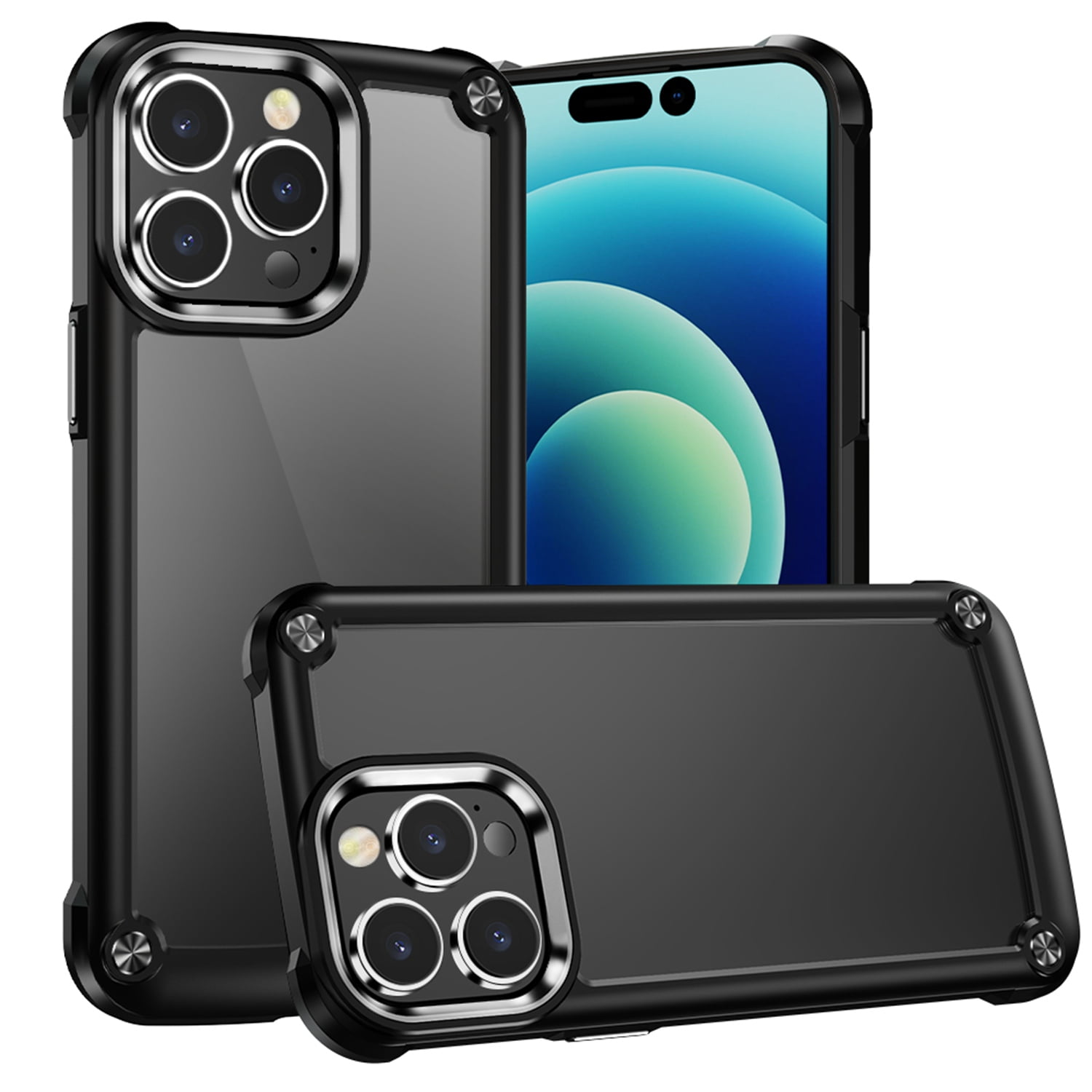 For iPhone 15 PRO Case Hybrid Metal Buttons Raised Camera Lip + 2 ...