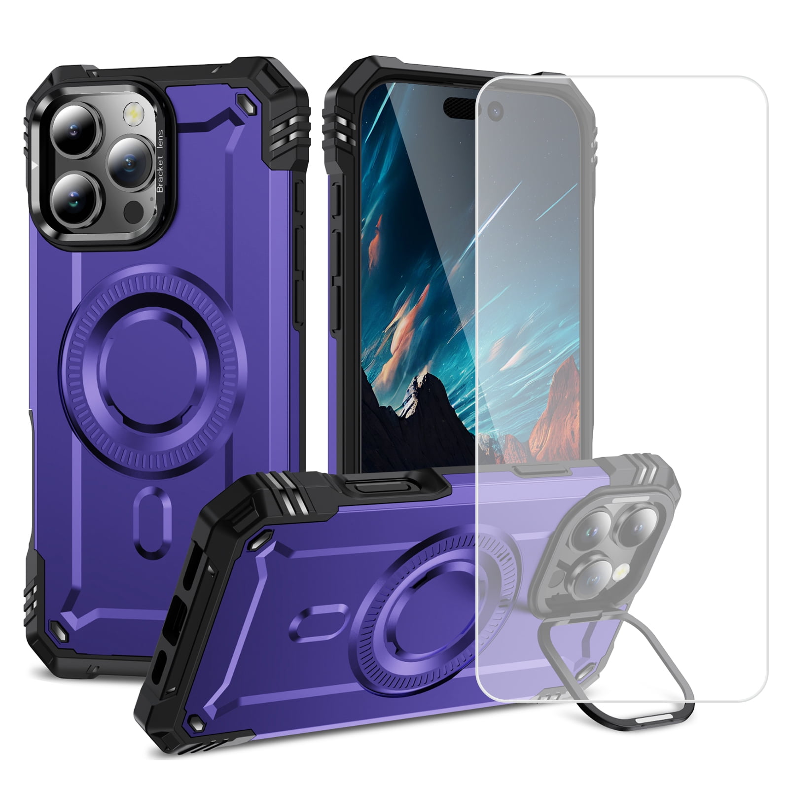 For iPhone 15 Pro Case with Camera Ring Stand, [With Screen Protector ...