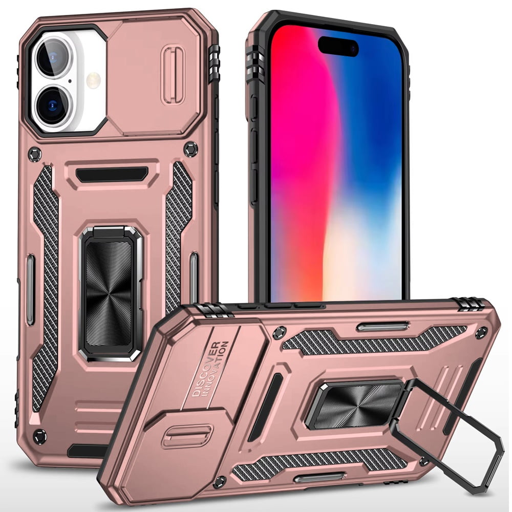 For iPhone 16 6.1 inch Utter Tough Metal Ring Movable Camera Window ...