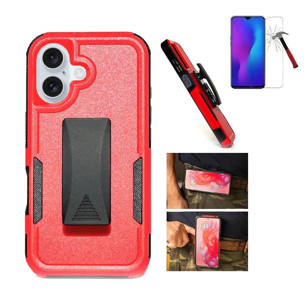 For iPhone 16 Case, Dual Layer Shockproof 360-Degree Rotating Belt Clip ...