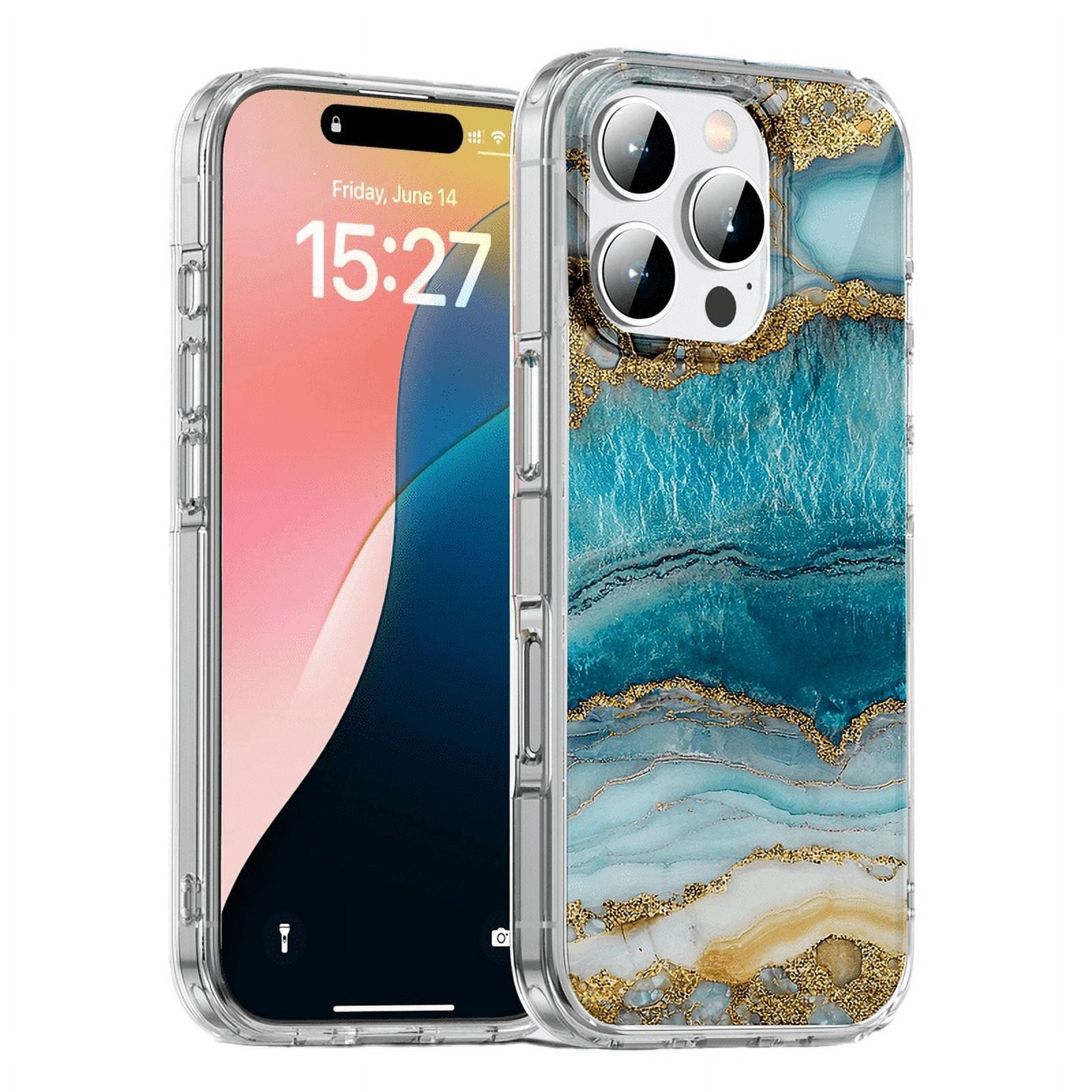 For iPhone 16 Plus Colorful gold marble design multi-style translucent ...