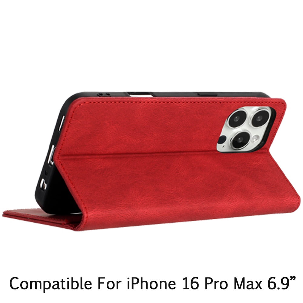 For iPhone 16 Pro Max 6.9 inch Wallet Premium PU Vegan Leather ID Card ...