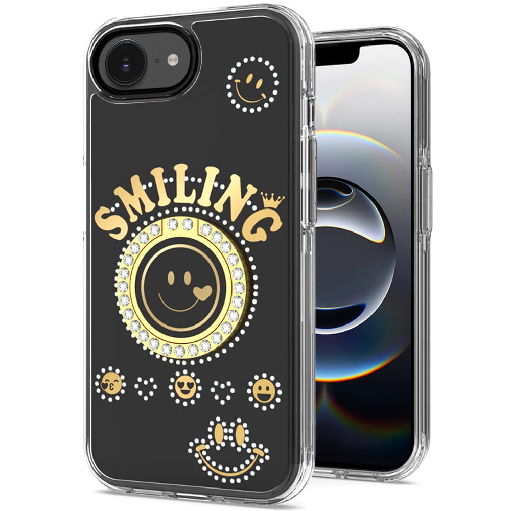 For iPhone 16E (E edition) / SE4 (2025) Smiling Glitter Ornament Bling ...