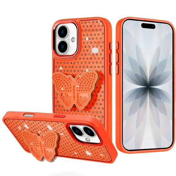 For iPhone 17 Butterfly Moveable Grip Stand With Small Diamonds Meta ...