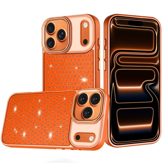 For iPhone 17 Pro Beautiful Diamond Metallic Design Metal Chrome Edged ...