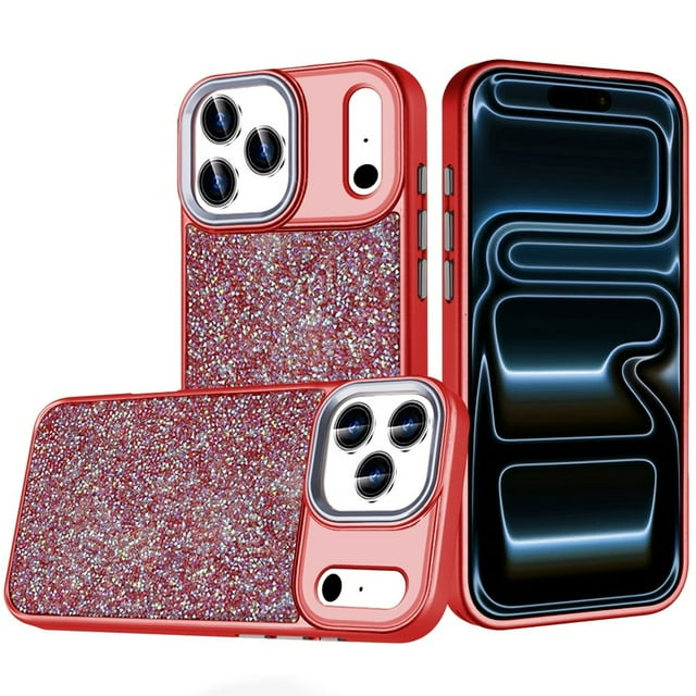 For iPhone 17 Pro Max Crystal Glass Diamond with Metallic Buttons and ...