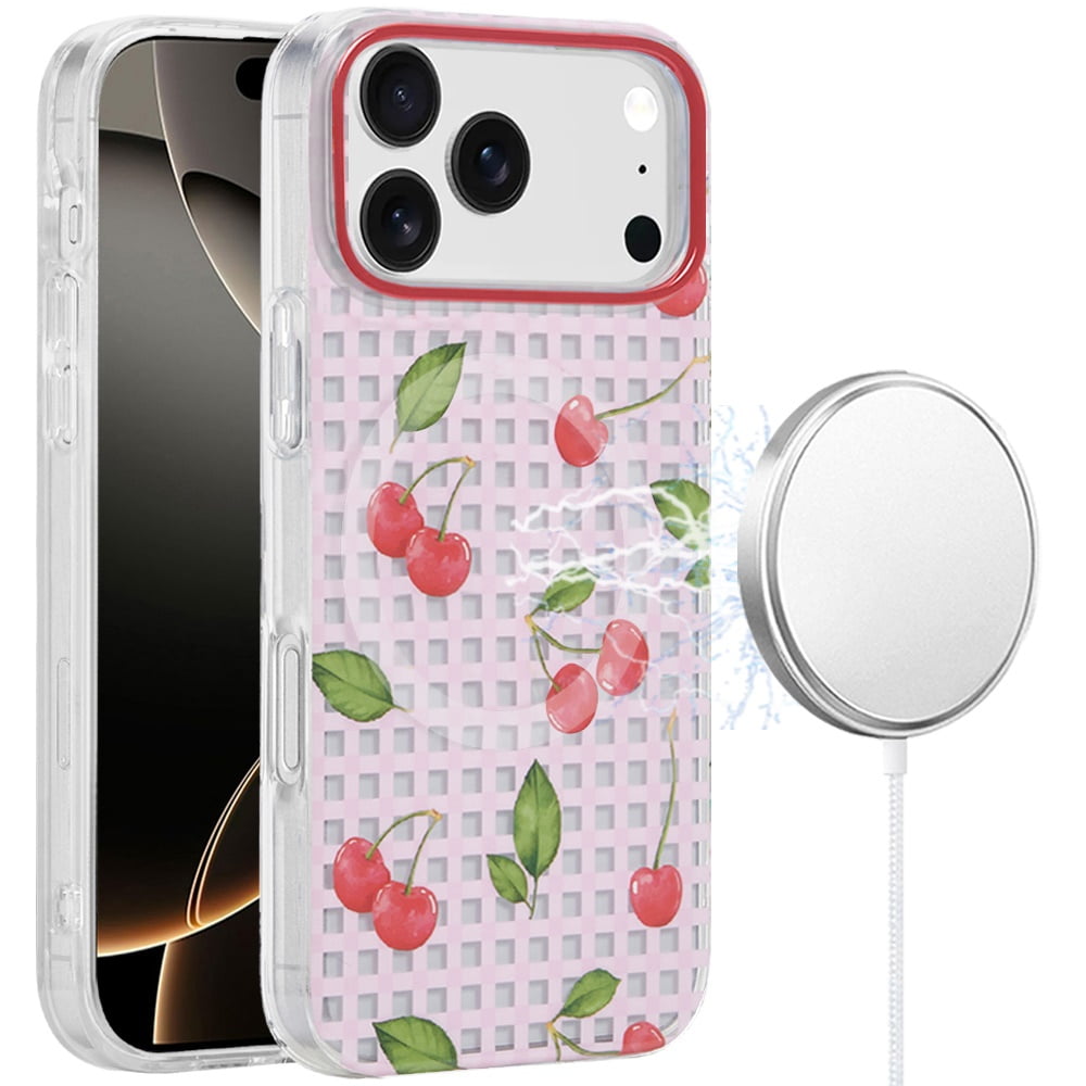 For iPhone 17 Pro Max [Magnetic] Double Layer Design IMD Case - Cherry ...