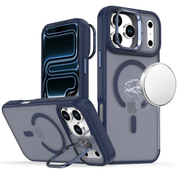 For iPhone 17 Pro Max Magnetic Matte Camera Metallic Stand Hybrid Case ...