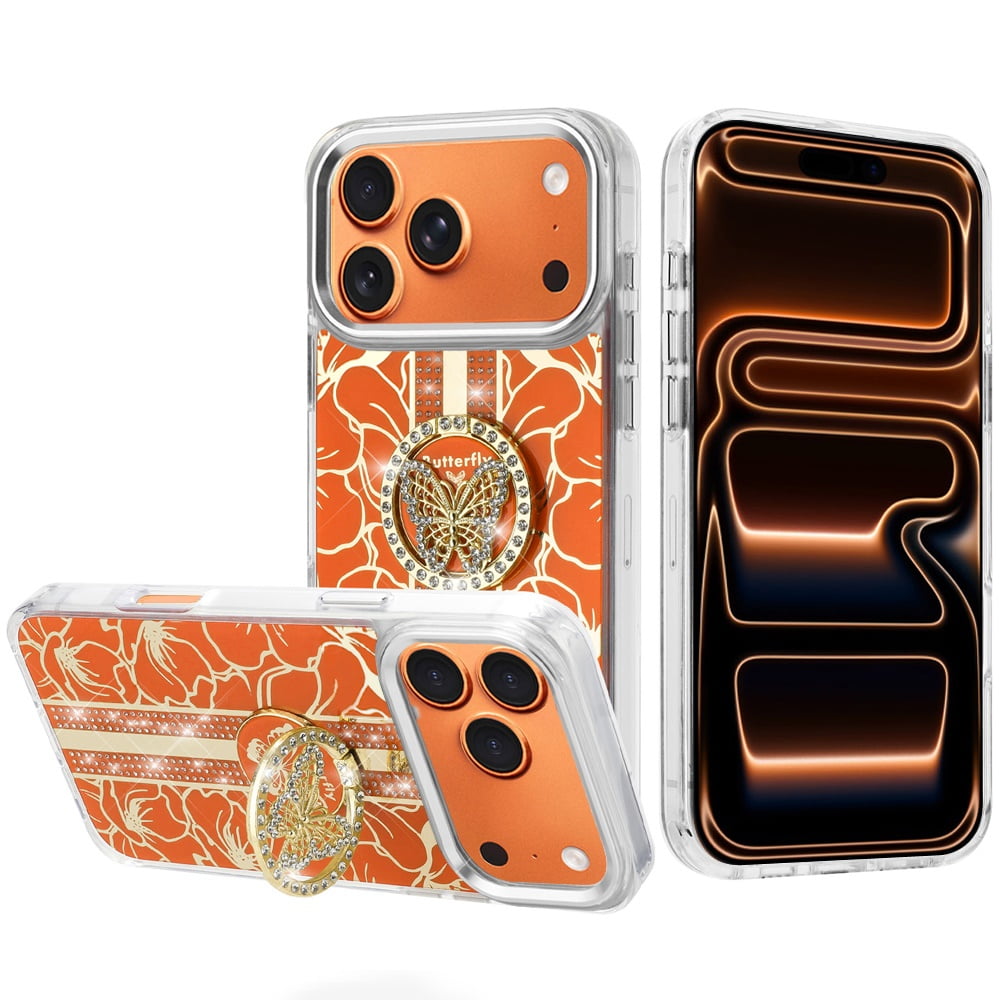 For iPhone 17 Pro Splendid Floral Designs with Metal Camera and Buttons ...