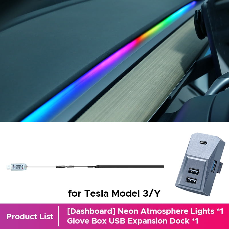 For tesla model y center console dashboard neon led light strip musical ...