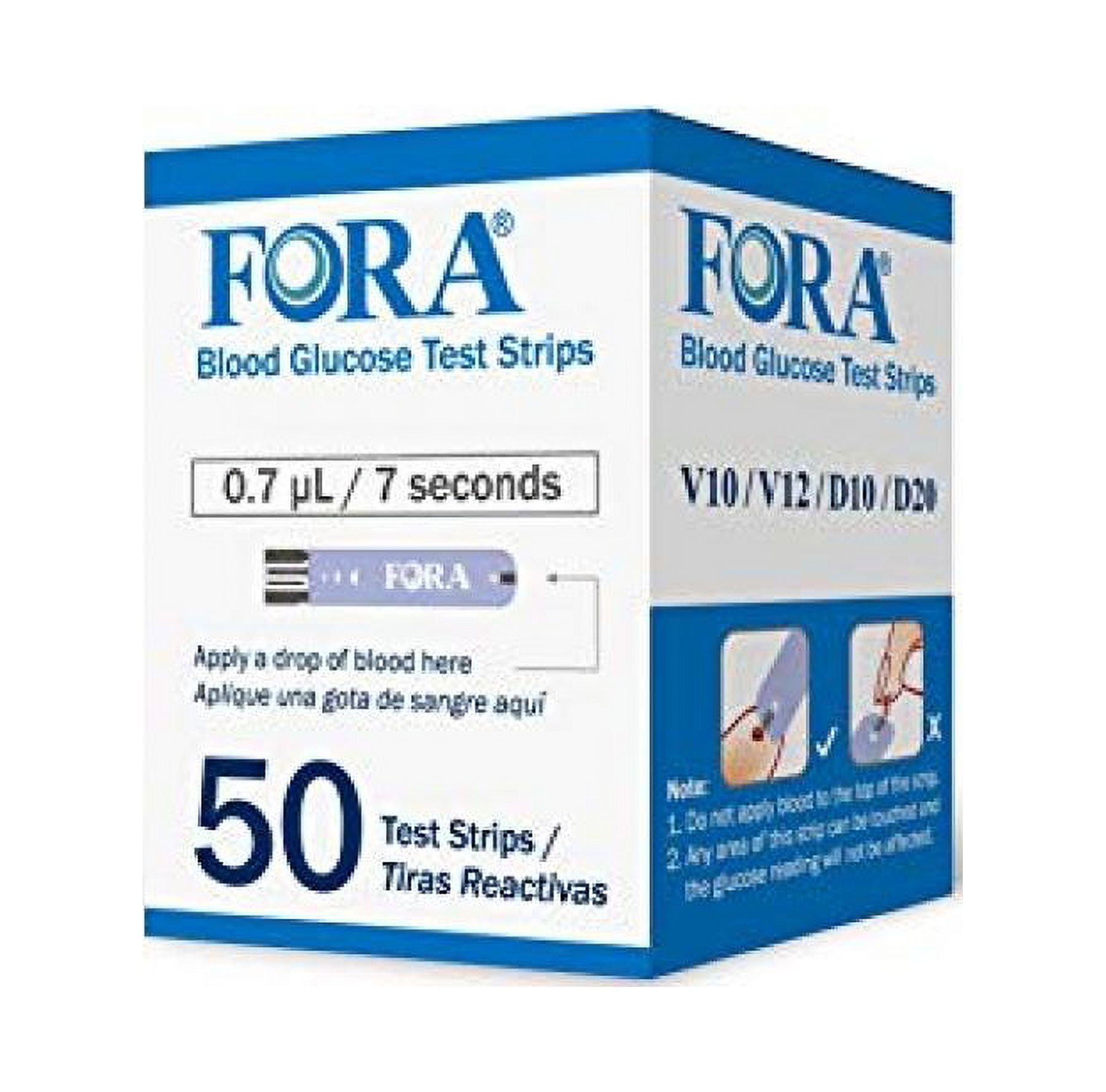 Fora V10/V12/D10/D20 Blood Glucose Test Strips, Box of 50, 4 Count ...