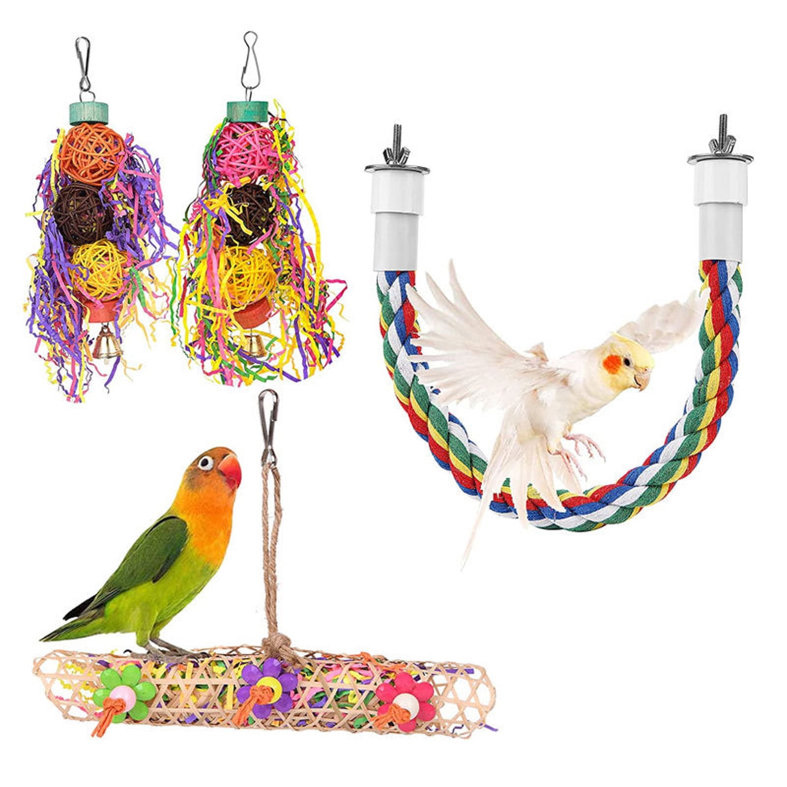 Foraging Balls Parrot Toy Set Relieve Boredom Colorful Bird Rope Swing ...