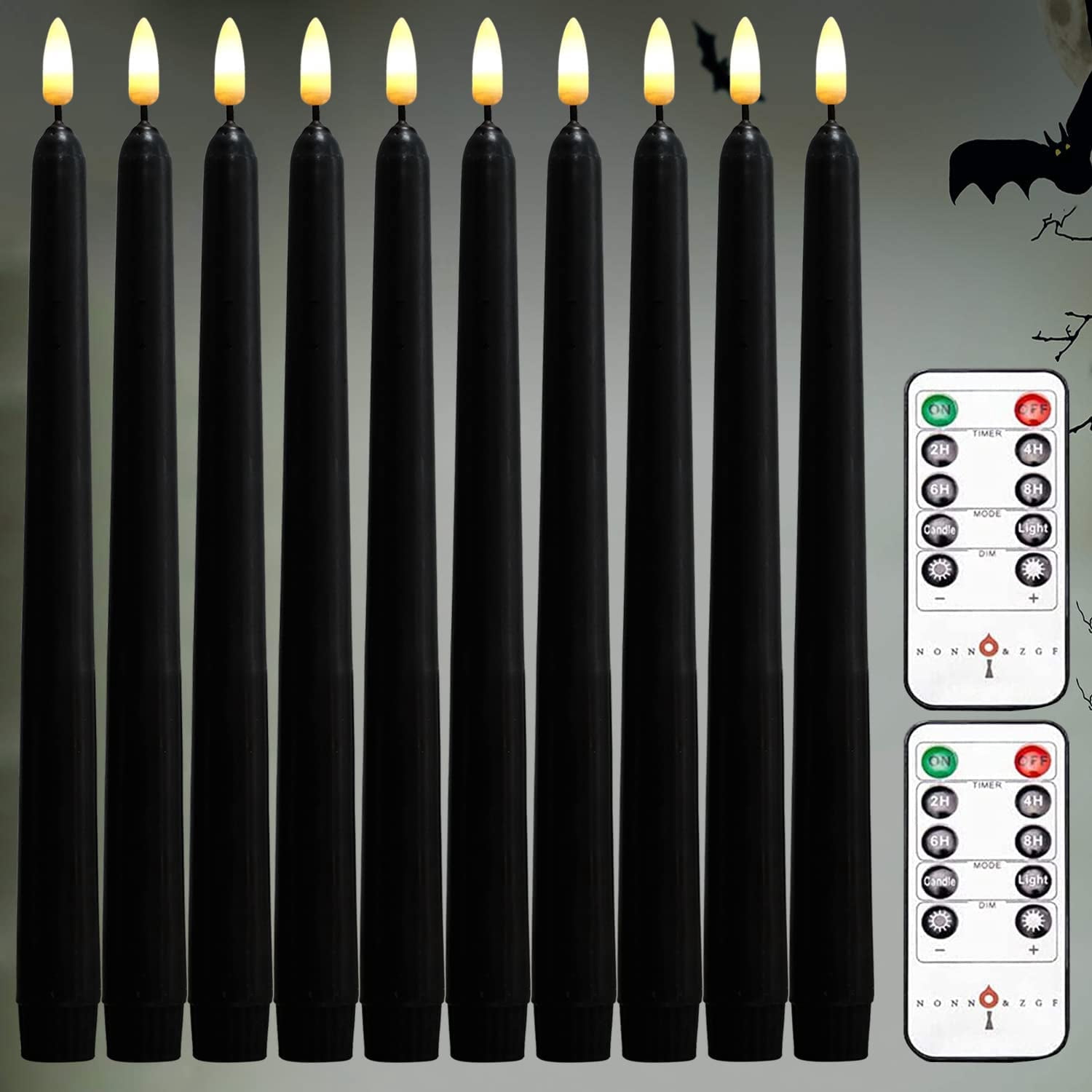 Foraging dimple 10 Pack Black 11'' LED Wax Covered Taper Candles with 2 ...