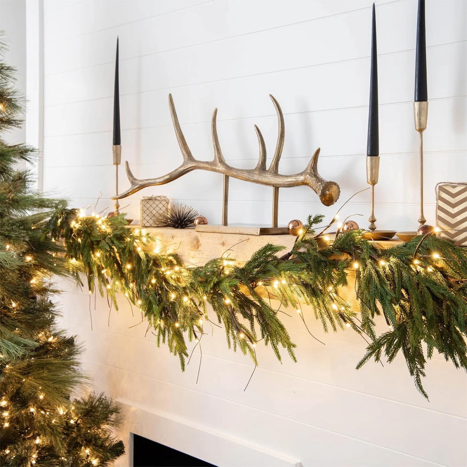 Foraging dimple 5.9FT Pre-lit Norfolk Pine Christmas Garland Winter ...